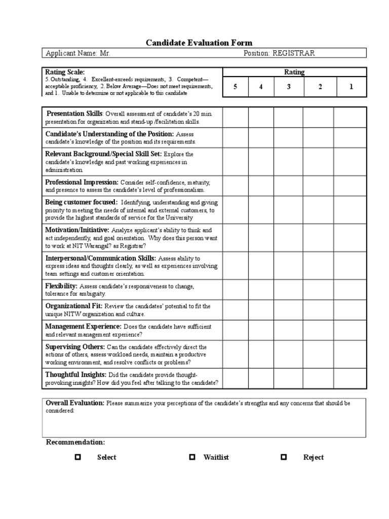 Aspirant Evaluation Form | PDF | Performance Appraisal | Evaluation