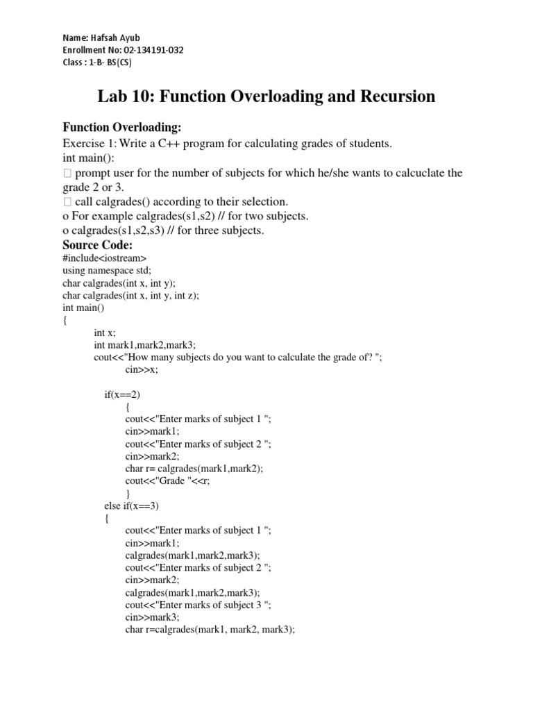 Lab 10 Overloading and Recursion | PDF | C++ | Computer Programming