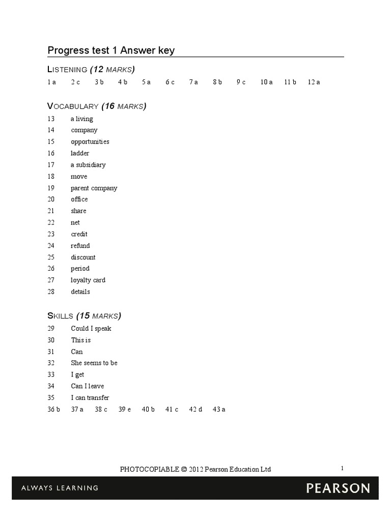 Progress Test 1 Market Leader Pre-Intermediate | PDF Progress Test 1 Market Leader Pre-Intermediate | PDF