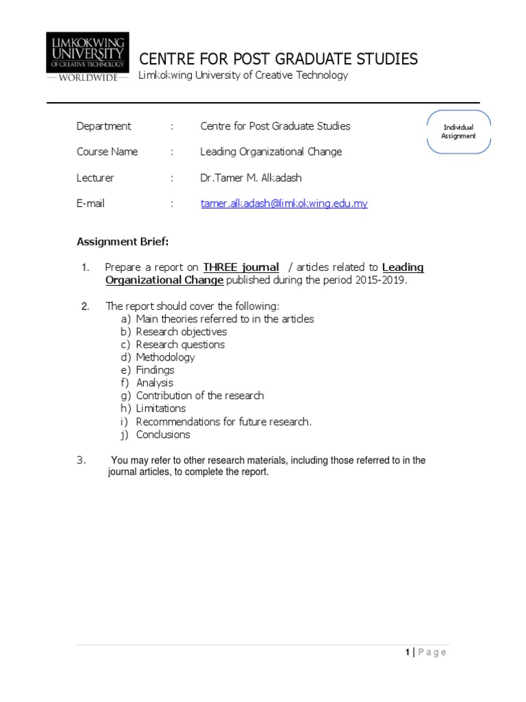 Centre For Post Graduate Studies: Assignment Brief: Organizational ...