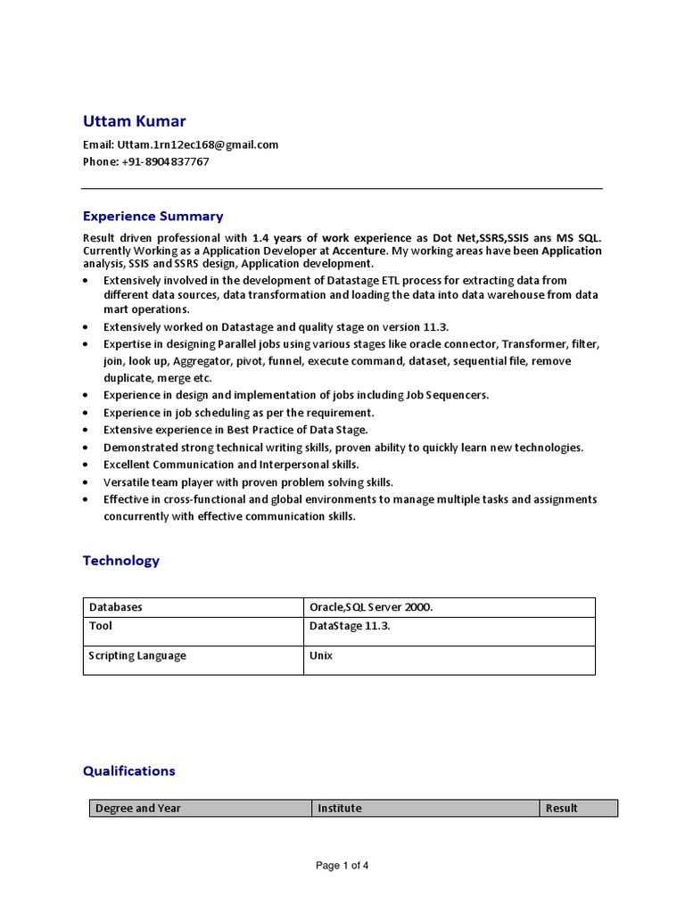 Uttam Resume | PDF | Oracle Database | Microsoft Sql Server