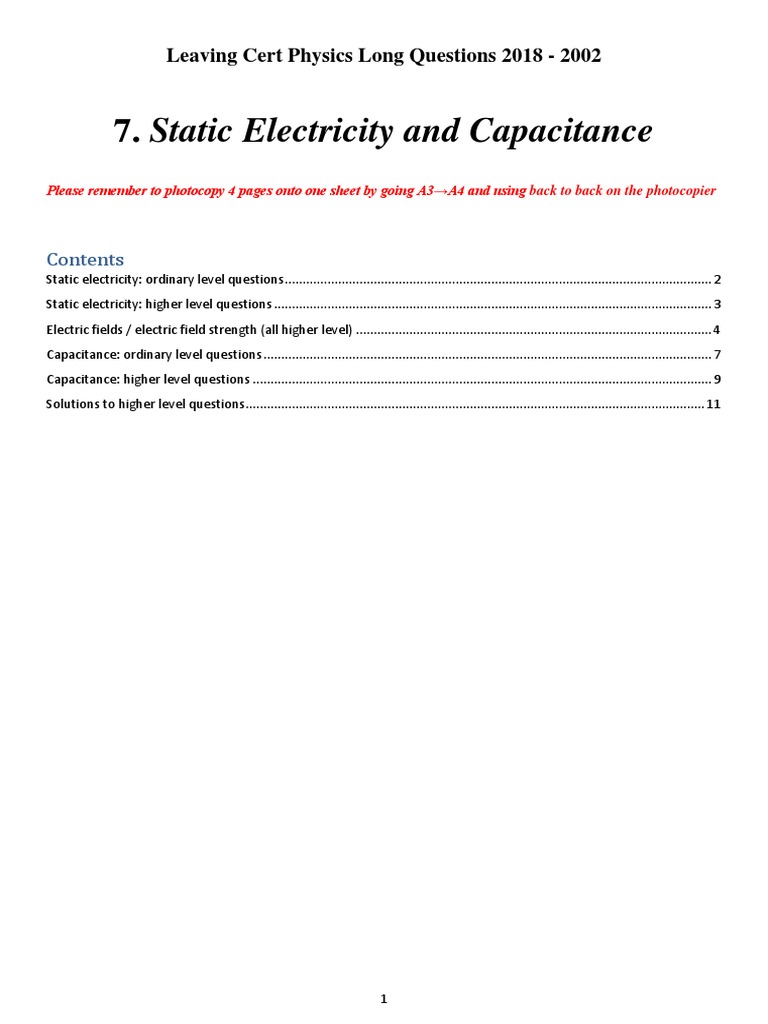 Static Electricity and Capacitance | PDF | Capacitor | Electric Field