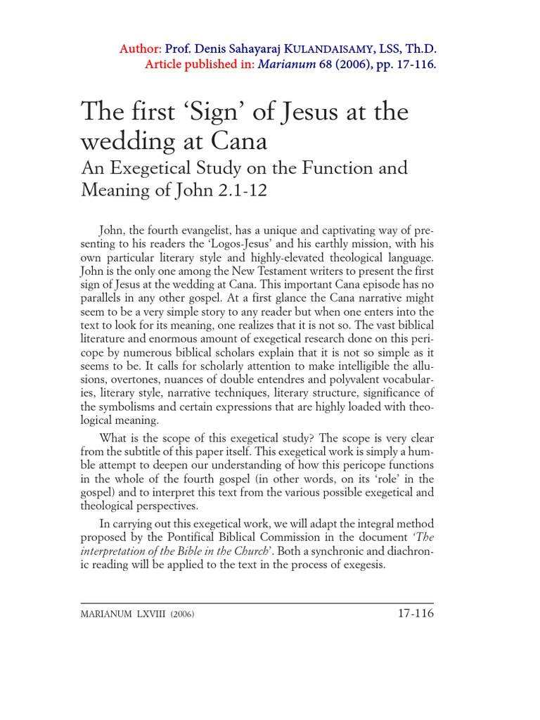 Exegesis Wedding at Cana John 2 1-12 PDF | PDF | Gospel Of John | Adverb