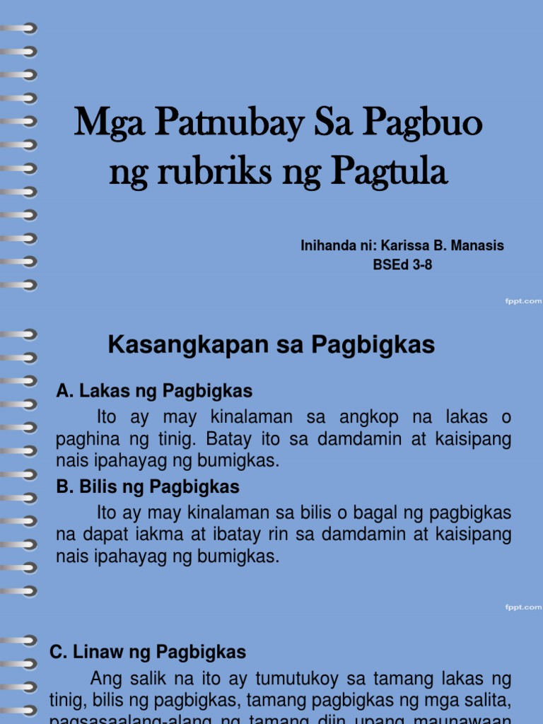 Mga Patnubay Sa Pagbuo NG Rubriks NG Pagtula | PDF