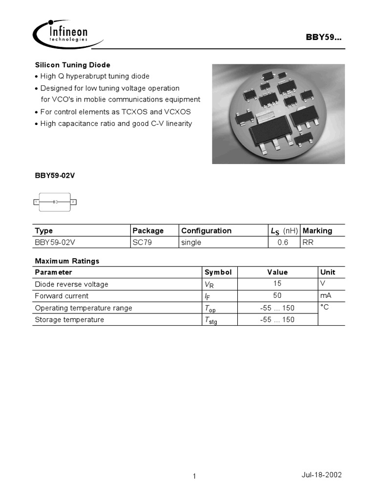 Silicon Tuning Diode: BBY59-02V | PDF | Diode | Capacitor