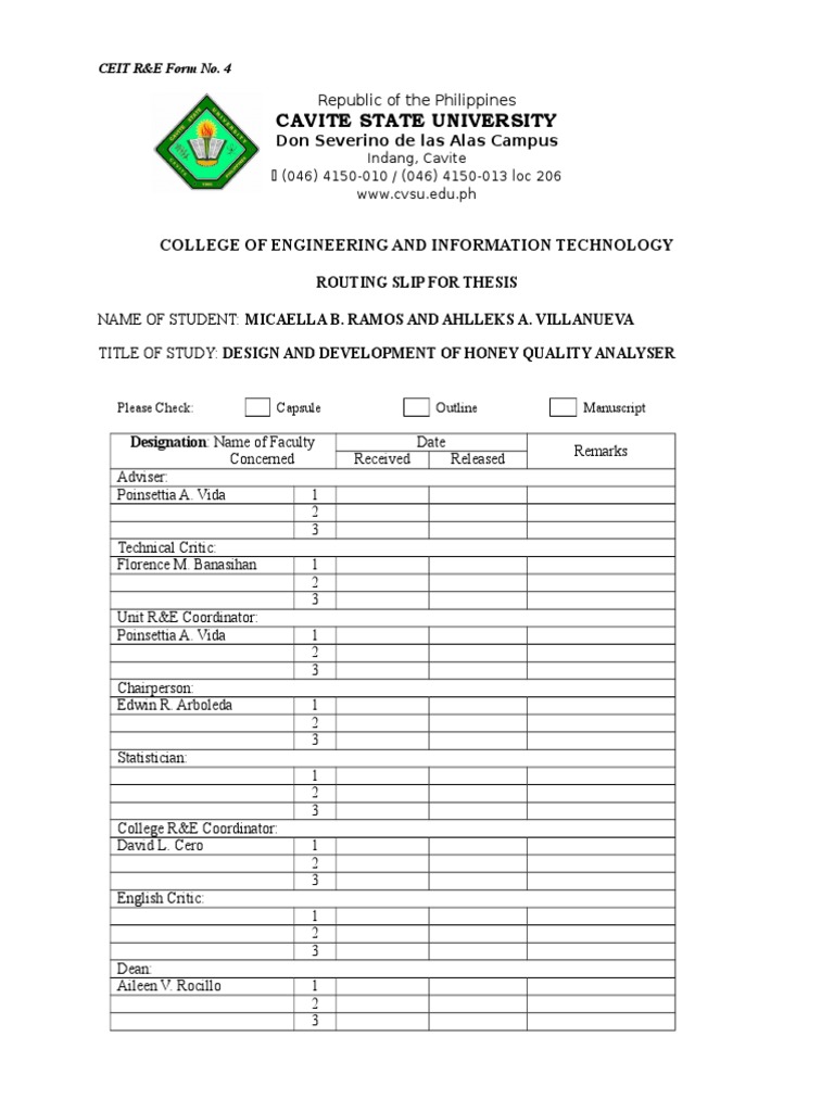 Routing Slip for Thesis on Design and Development of Honey Quality ...