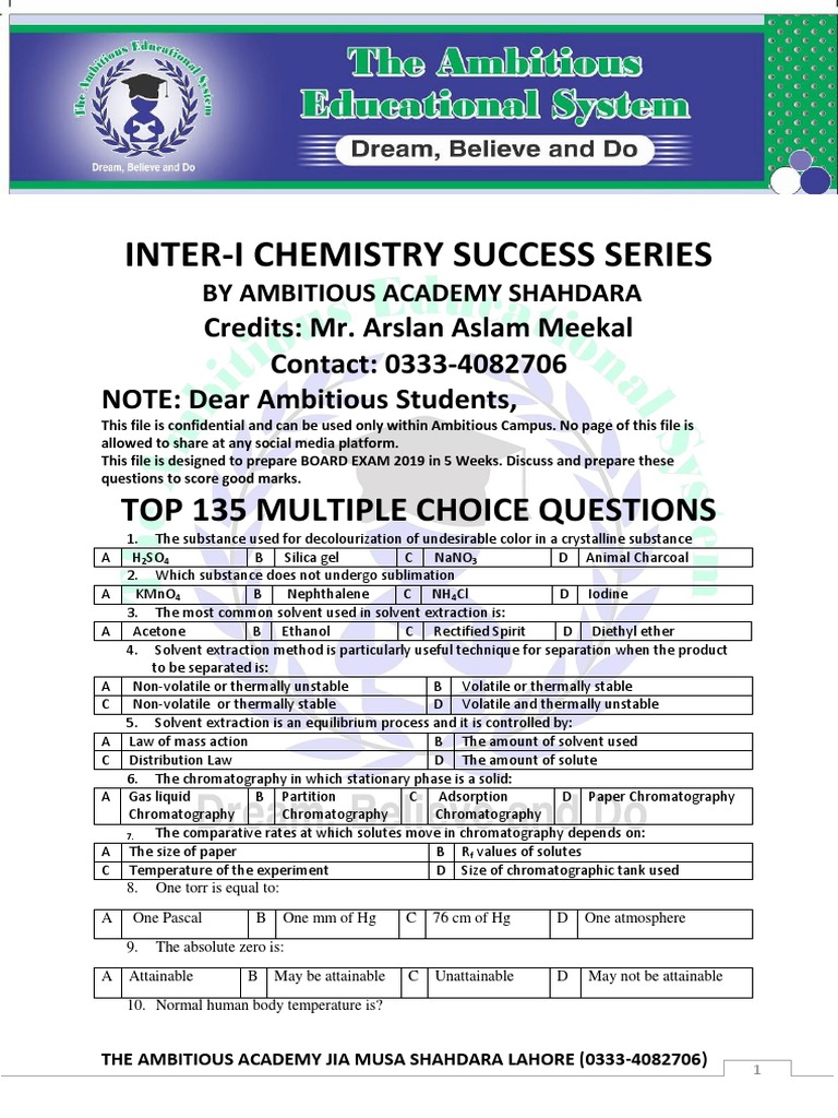 Inter 1 Chemistry Success Series 2019 by Ambitious PDF | PDF ...