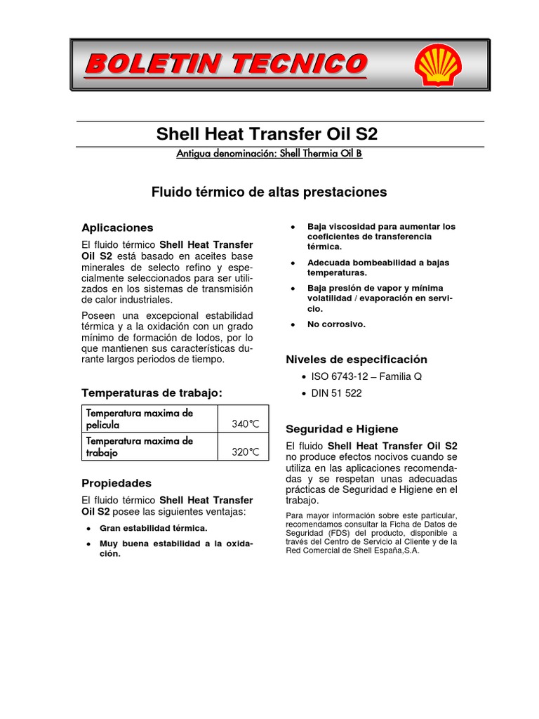 Aceite termico Shell Oil S2.pdf | Temperatura | Ciencia de los Materiales