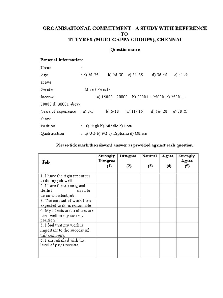Organisational Committment Questionnaire | PDF | Economies | Cognition