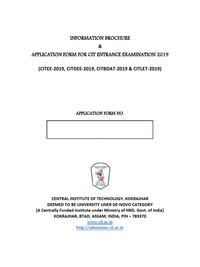 Information Brochure Cit Entrance Examination 2019 17 | PDF ...