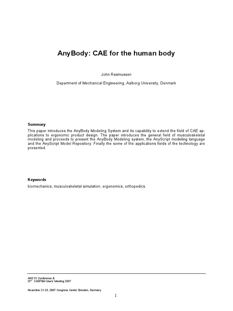 Rasmussen - 2007 - AnyBody CAE For The Human Body | PDF | Computer ...