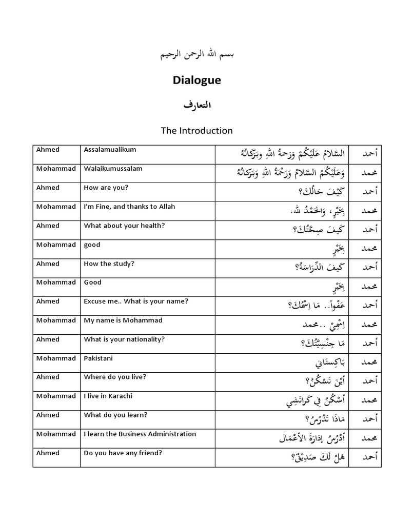Arabic Dialogue for Beginners | PDF