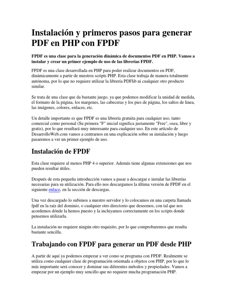 Instalación y Primeros Pasos para Generar PDF en PHP Con FPDF | PDF | Php | Software