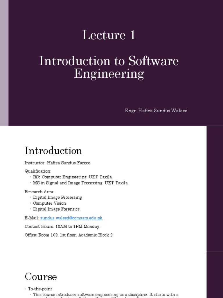 Introduction To Software Engineering: Engr. Hafiza Sundus Waleed | PDF ...