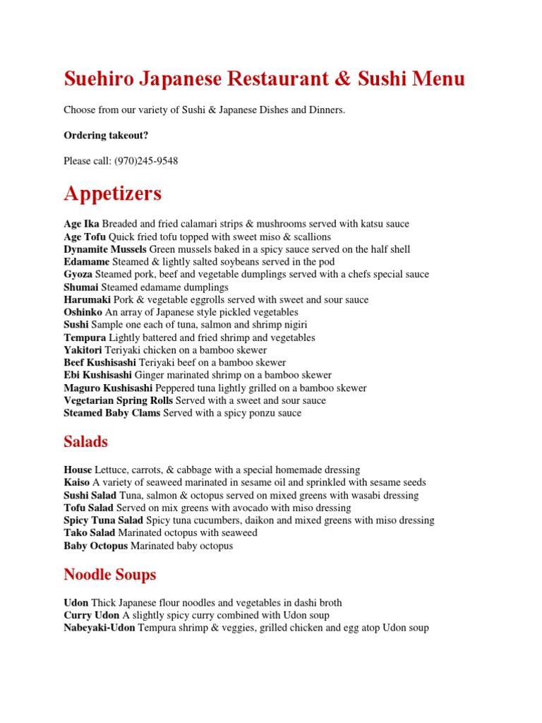 Suehiro Sushi Menu | PDF | Sushi | Japanese Cuisine
