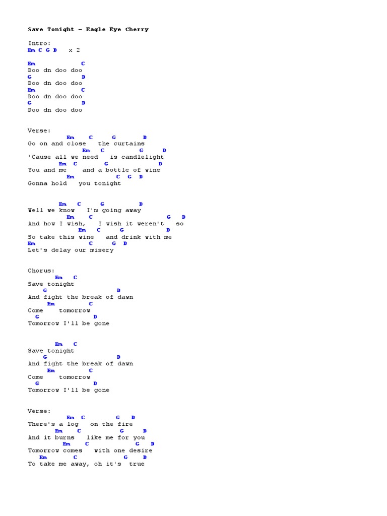 Save Tonight - Eagle Eye Cherry: em C G D em C G D em C G D | PDF ...