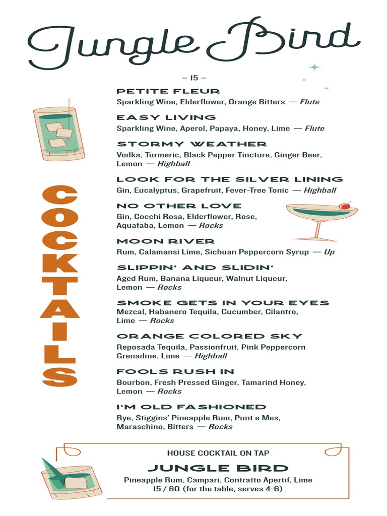 Jungle Bird Cocktail Menu | PDF | Gin | Drink