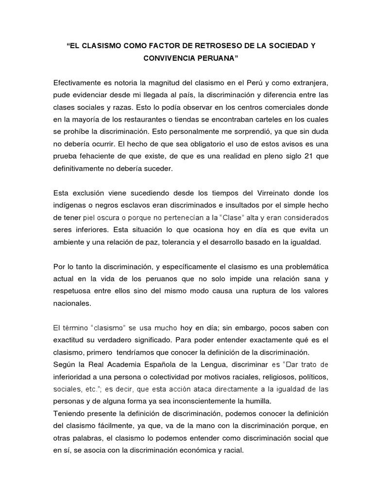 Clasicismo en El Perú | PDF | Discriminación | Sociedad