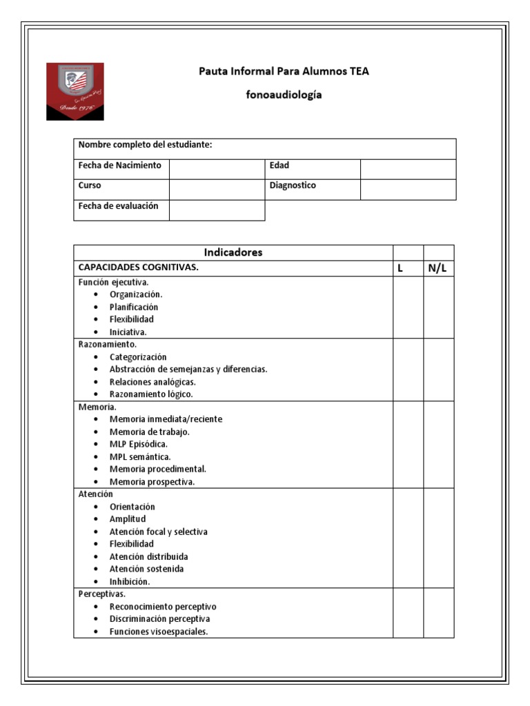 Pauta Informal de Evaluacion TEA | PDF | Memoria | Habla