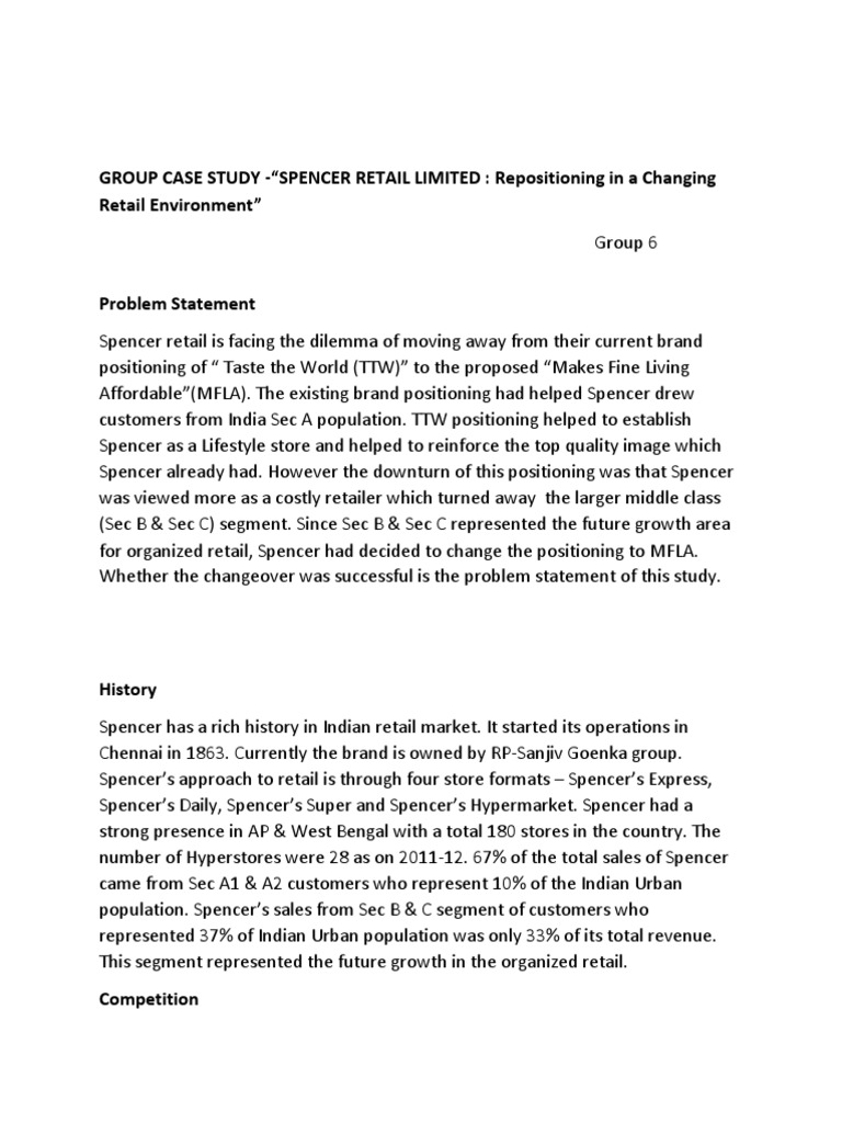 New Group 6 Case Study Spencer Retail | PDF | Retail | Pricing
