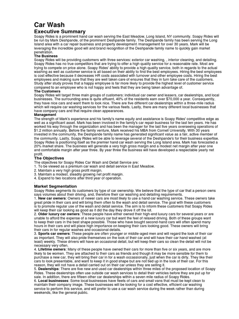 Car Wash: Executive Summary | PDF | Balance Sheet | Income Statement