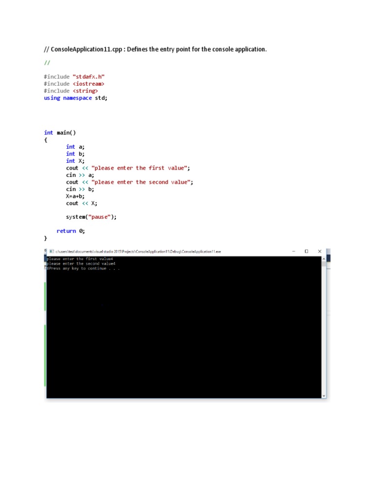 Simple C++ Addition Program | PDF