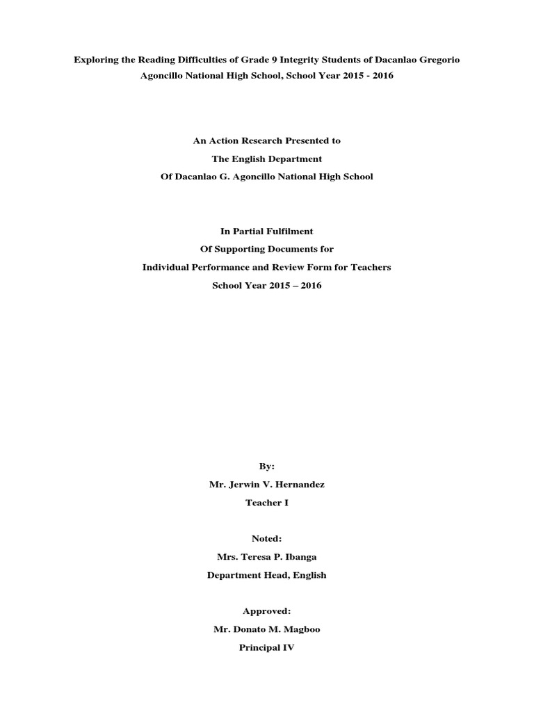 Exploring The Reading Struggles of Grade 9 Integrity Students of ...