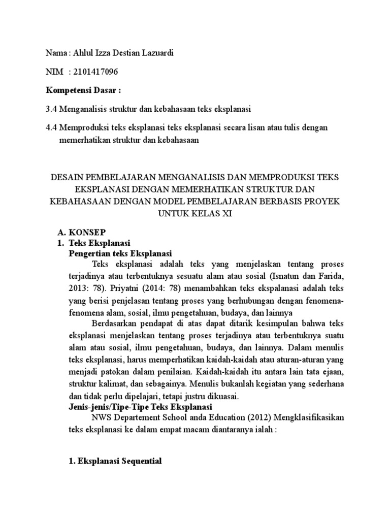 Desain Pembelajaran Menulis Teks Eksplanasi | PDF | Sains & Matematika