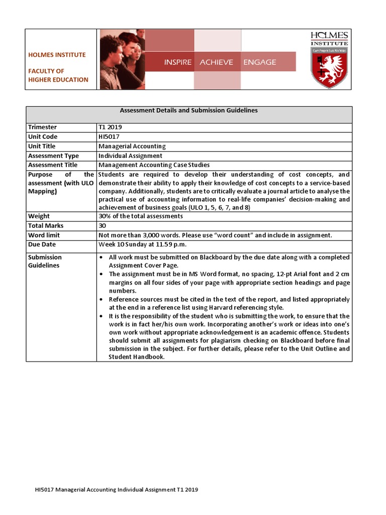 HI5017 Individual Assignment T1 2019 | PDF | Management Accounting ...