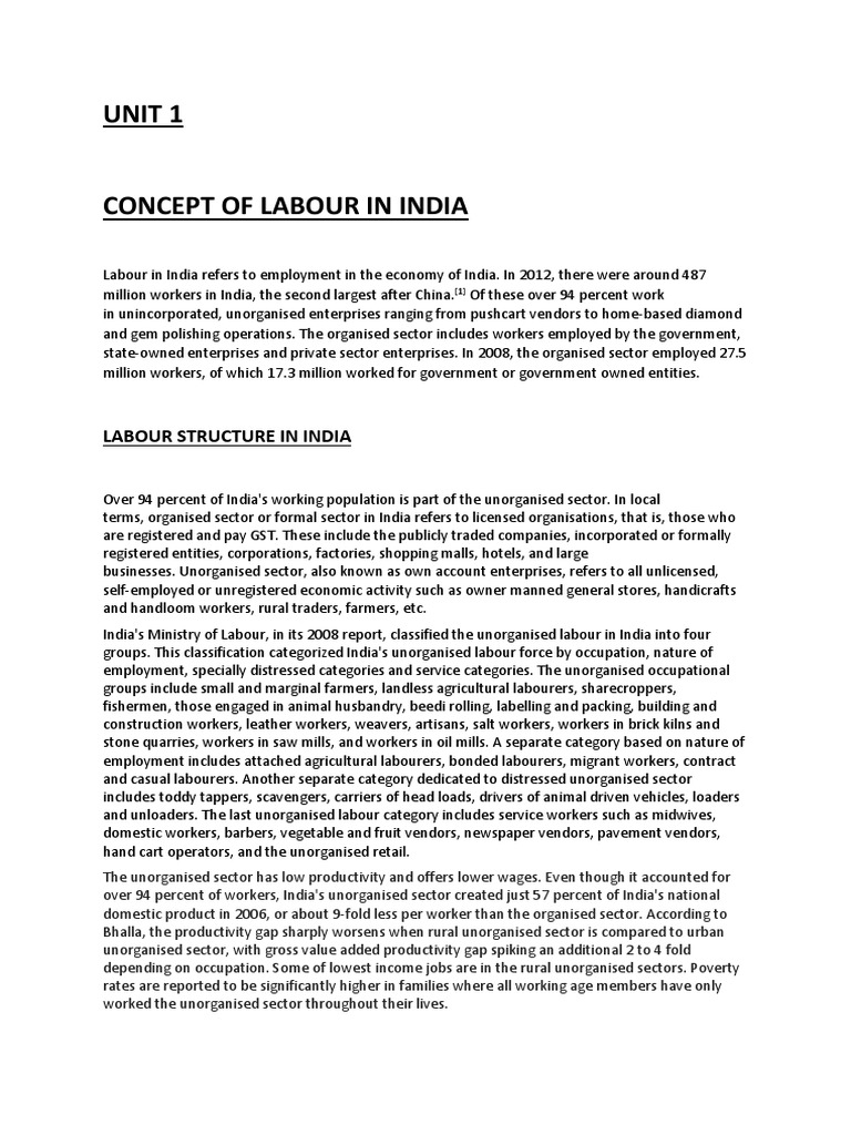 Unit 1: Labour Structure in India | Download Free PDF | Living Wage ...