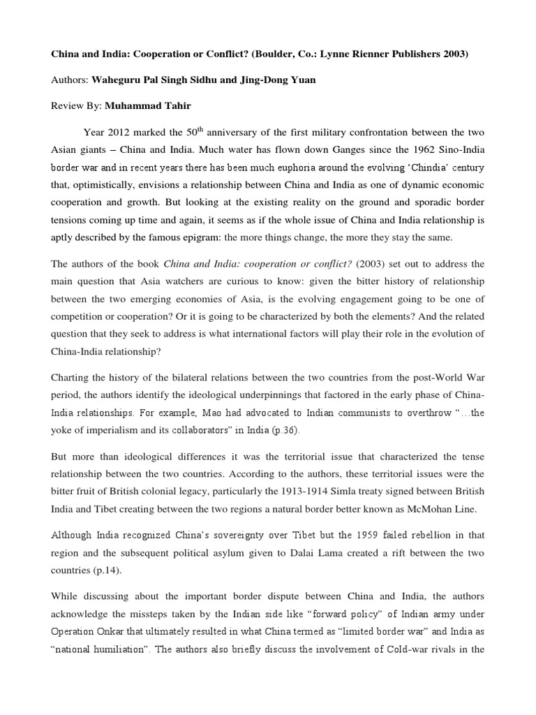 China and India: Cooperation or Conflict? (Boulder, Co.: Lynne Rienner ...