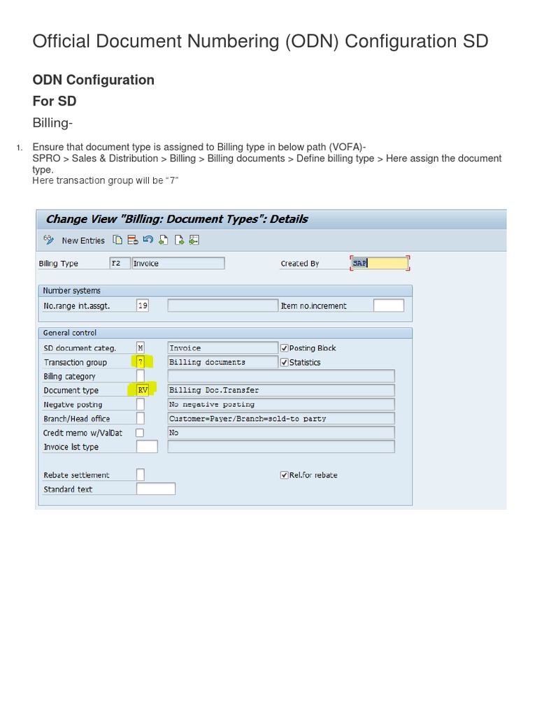 Official Document Numbering (ODN) Configuration SD: Billing | PDF ...