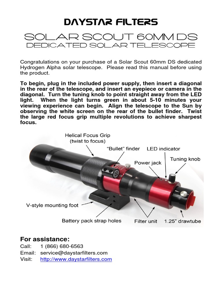 DayStar Filters Solar Scout 60mm DS User Manual | PDF | Digital Single ...