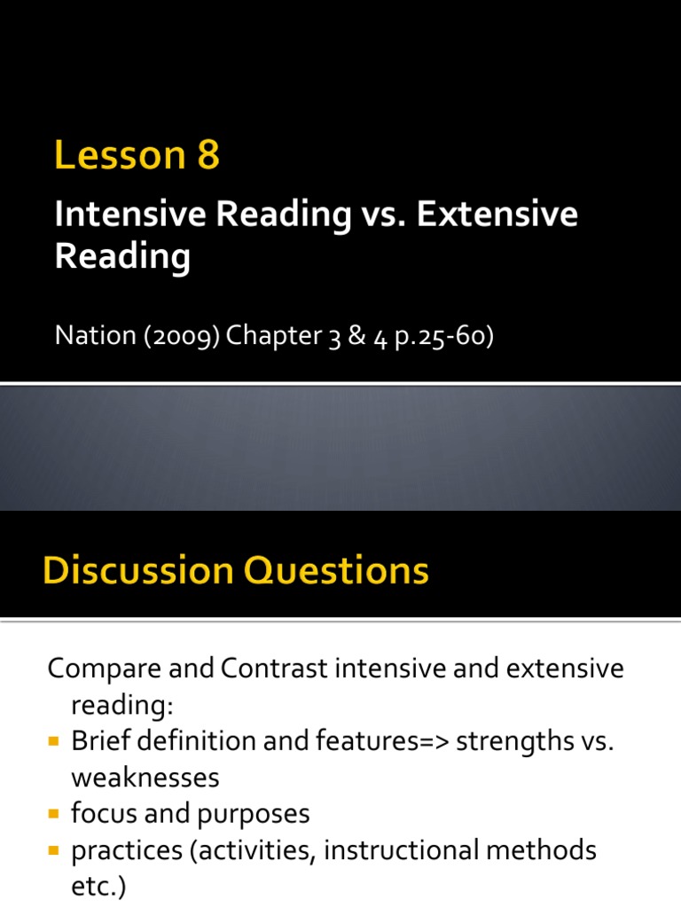 Intensive Reading vs. Extensive Reading: Nation (2009) Chapter 3 & 4 p ...