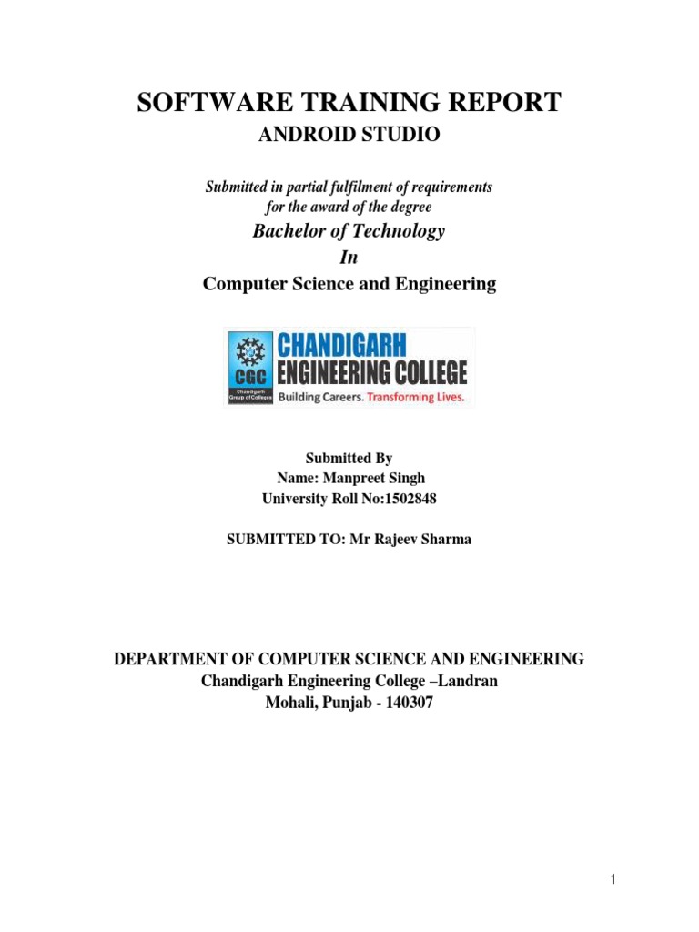 SOFTWARE TRAINING REPORT - Manpreet-1502848 | PDF | Android (Operating System) | Databases