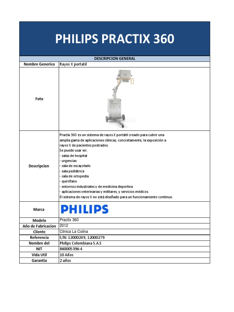 Philips Practix 360 portátil sistema de rayos X | PDF | Desinfectante | Aluminio