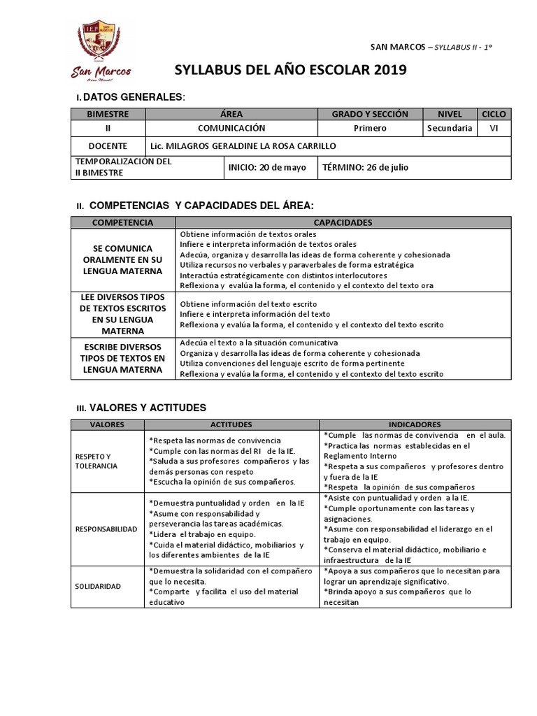 Sillabus 2 Comunicación 1ero | PDF | Semiótica | Comunicación