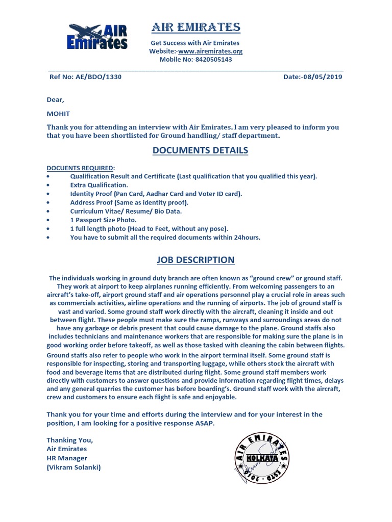 Airport Ground Staff Resume