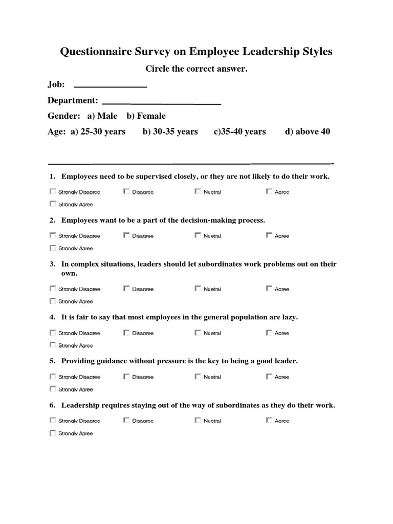 Employee Leadership Styles Questionnaire | PDF