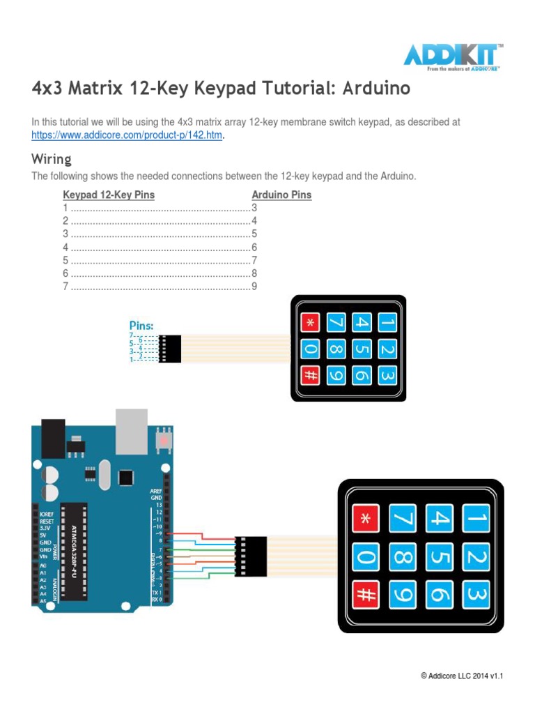 4x3 Matrix 12-Key Keypad Tutorial: Arduino: Wiring | PDF | Arduino | Software