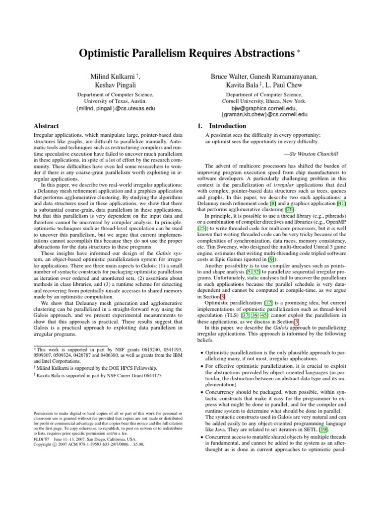 Optimistic Parallelism Requires Abstractions | Download Free PDF | Parallel Computing | Thread ...