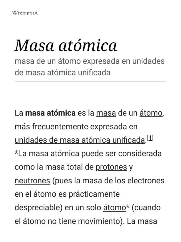 Masa Atómica - Wikipedia, La Enciclopedia Libre | PDF | Química | Átomos