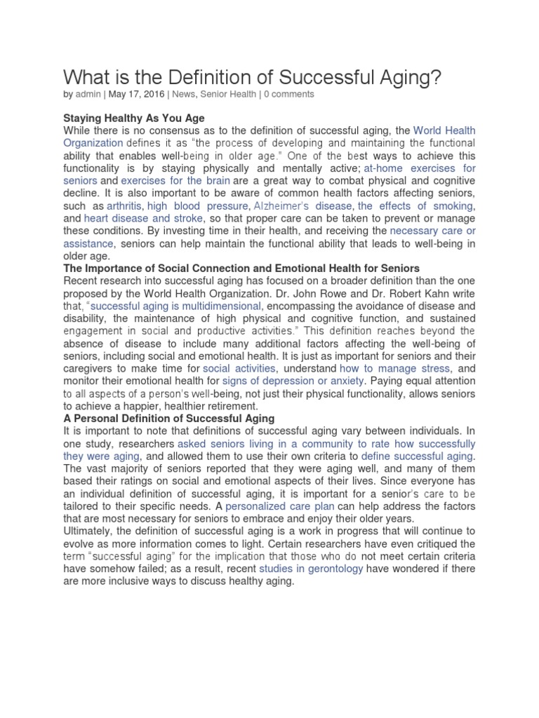 What Is The Definition of Successful Aging?: Staying Healthy As You Age ...