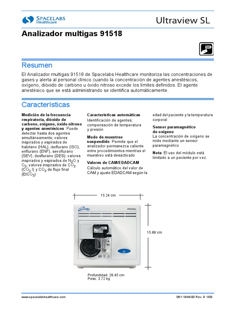 Spacelabs Monitor | PDF | Óxido nitroso | Dióxido de carbono