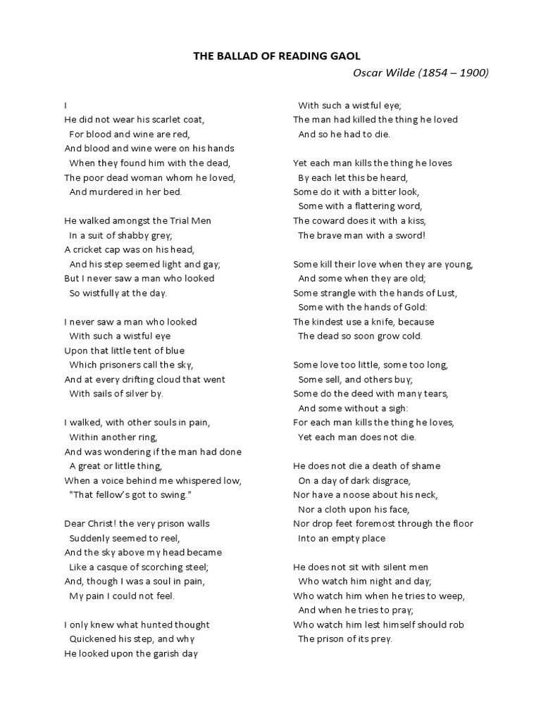 Oscar Wilde - The Ballad of Reading Gaol | PDF | Nature
