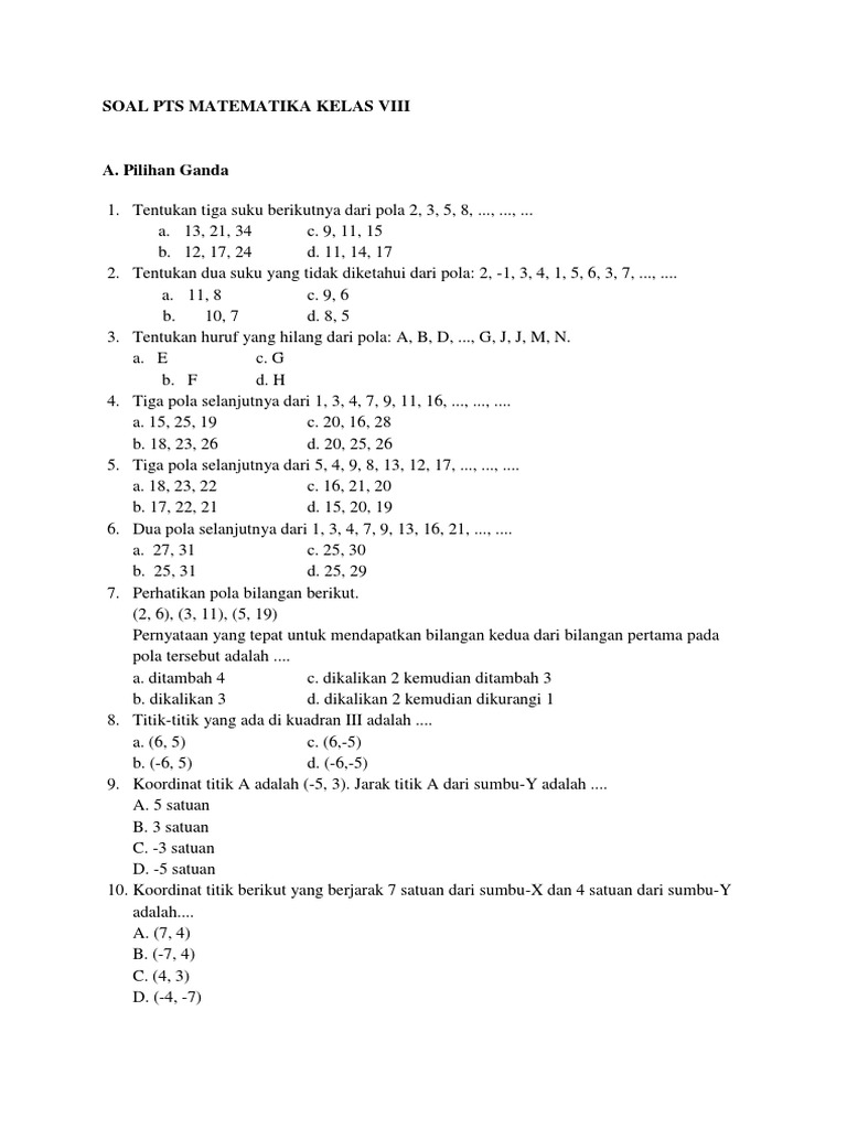 Soal Pts Matematika Kelas Viii | PDF | Metode & Bahan Ajar
