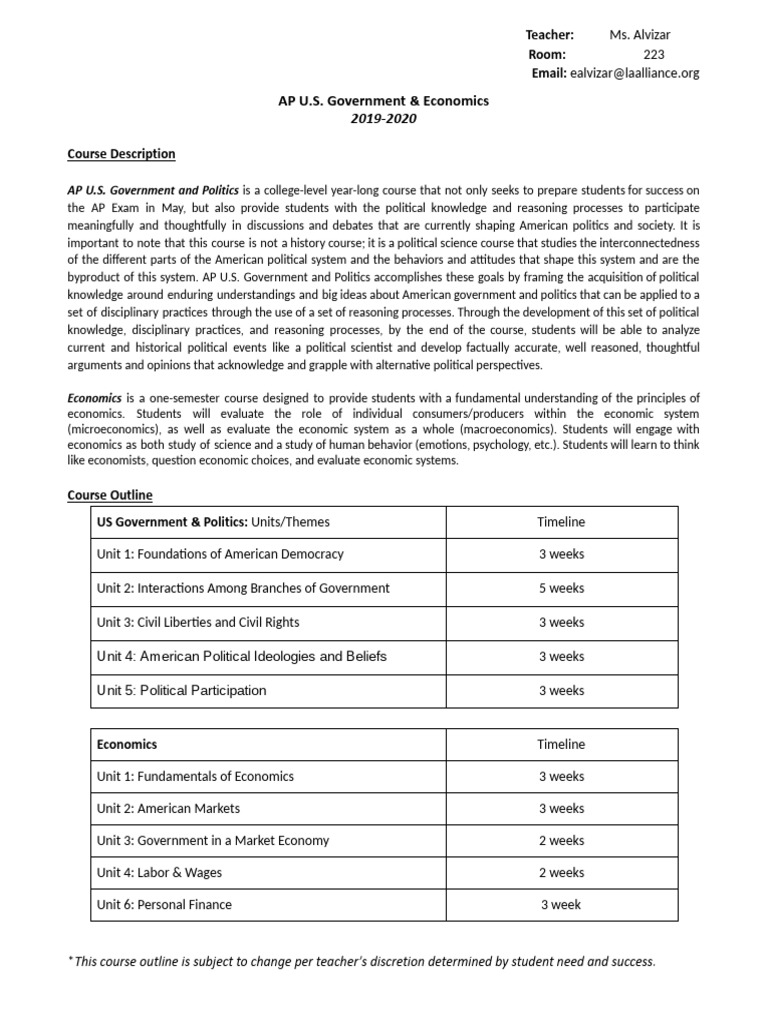 Ap Syllabus Government Economics 19-20 | PDF | Academic Dishonesty ...