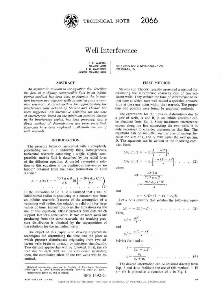 Well Interference: Technical Note | PDF | Porosity | Equations