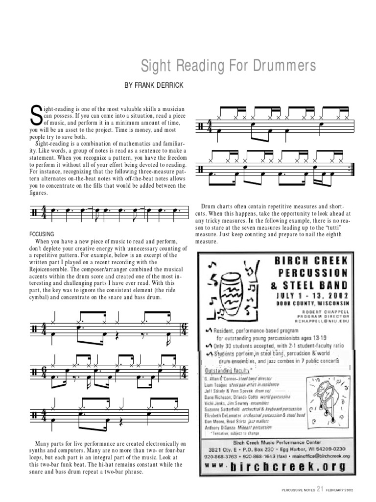 Sight Reading For Drummers: by Frank Derrick | PDF | Drum Kit | Sound
