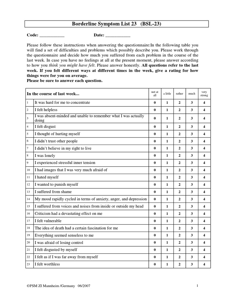 Borderline Symptom List BLS 23 | Borderline Personality Disorder ...